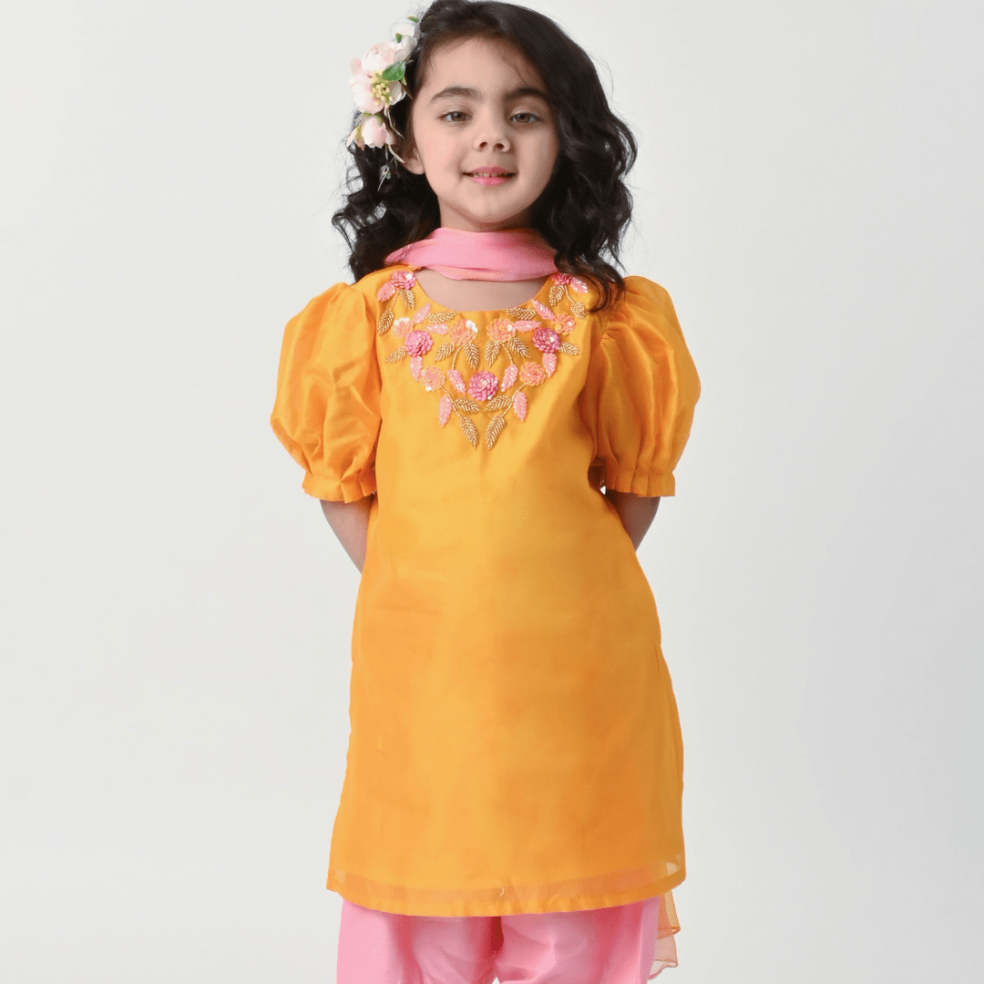 Mustard & Peach Embroidered SUIT SALWAR for Girls (1 to 14 Years) – KLISTEL